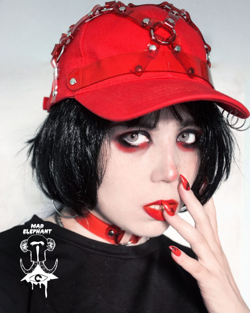 Harness Cap Red Black Pvc Leather Straps | MadElephantShop